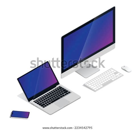 Labtop Keyboard Monitor Smartphone Mouse Isometric Stock Vector