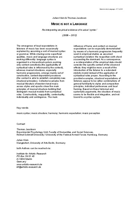 Pdf Music Is Not A Language Re Interpreting Empirical Evidence Of