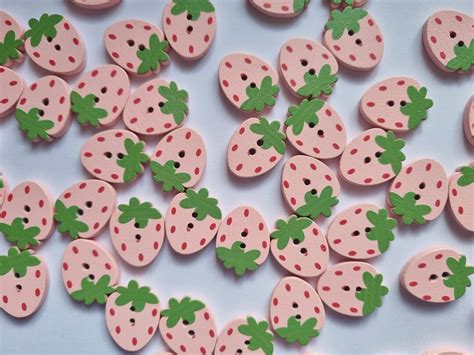 Wooden Strawberry Buttons Strawberry Buttons 2 Hole Buttons Scrapbook Sewing Card Making Button