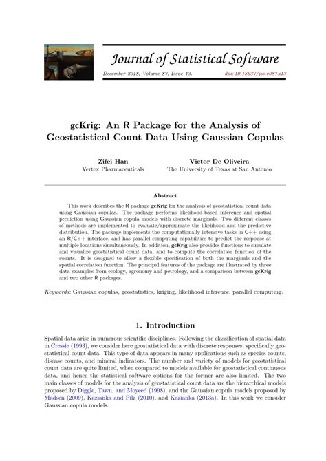 Pdf Gckrig An R Package For The Analysis Of Geostatistical Count