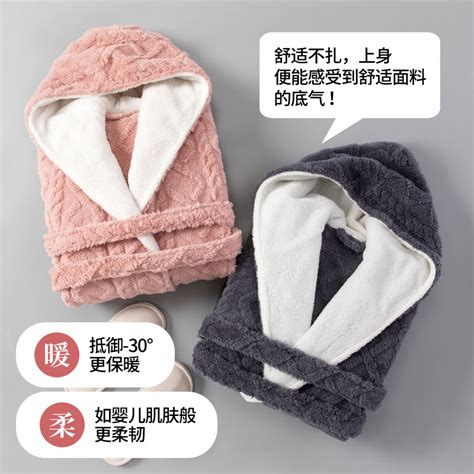 秋冬款男士珊瑚绒长款一体式睡衣加厚情侣女长袍浴衣法兰绒睡袍虎窝淘