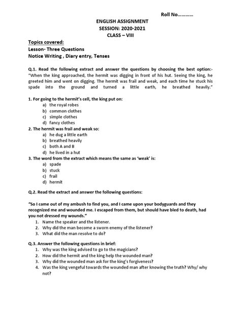 Cls 8 Three Questions Pdf Forgiveness