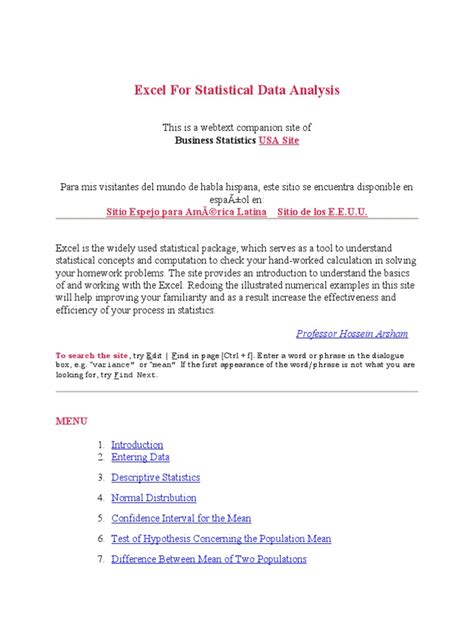 excel for statistical data analysis pdf statistics confidence
