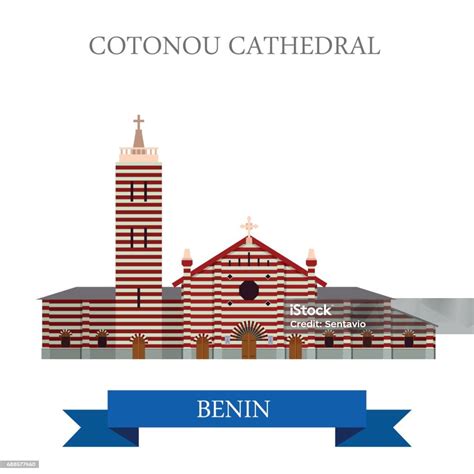베냉에서 코 토 누 대성당입니다 플랫 만화 스타일 역사적인 광경 Showplace 매력 웹 사이트 벡터 일러스트 세계 국가 도시 휴가 여행 관광 아프리카 컬렉션입니다 고대