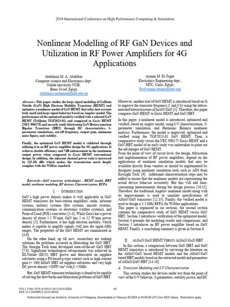 Nonlinear Modelling Of Rf Gan Devices And Utilization In Rf Power
