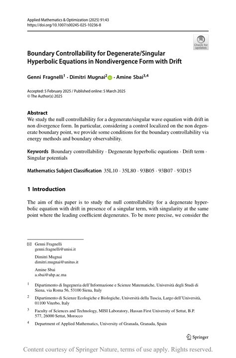 Pdf Boundary Controllability For Degeneratesingular Hyperbolic Equations In Nondivergence