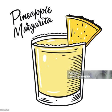 파인애플 마가리타 여름 칵테일 다채로운 만화 벡터 일러스트 레이션입니다 흰색 배경에 격리 마르가리타에 대한 스톡 벡터 아트 및 기타 이미지 Istock