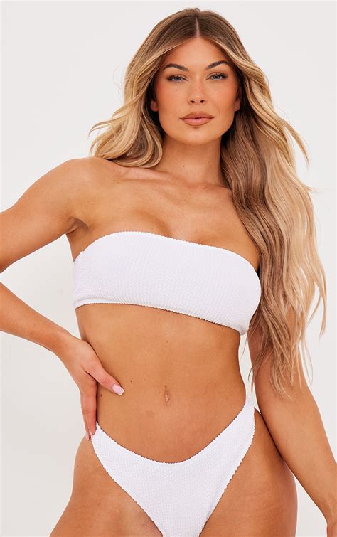 White Mix And Match Crinkle Bandeau Bikini Top Swimwear Prettylittlething