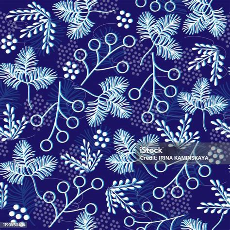 매끄러운 겨울 패턴 파란색 배경에 크리스마스 트리의 흰색 가지입니다 벽에 직물 타일 및 종이끝없는 장식 0명에 대한 스톡 벡터 아트 및 기타 이미지 Istock