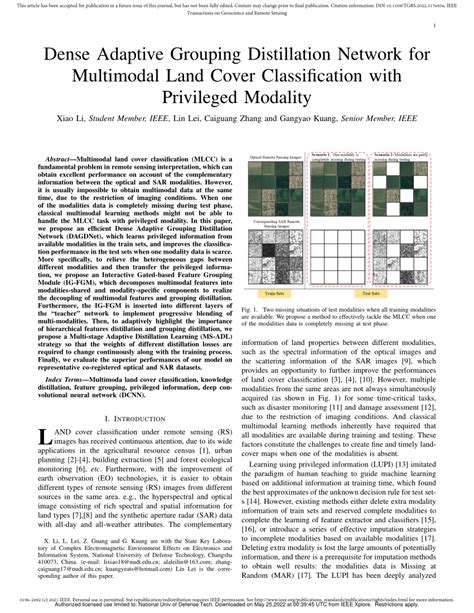 PDF Dense Adaptive Grouping Distillation Network For Multimodal Land Cover Classification With