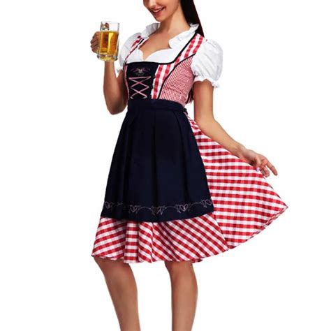 Oktoberfest Dress Women Apron Plaids Waitress Dresses Exquisite Classic