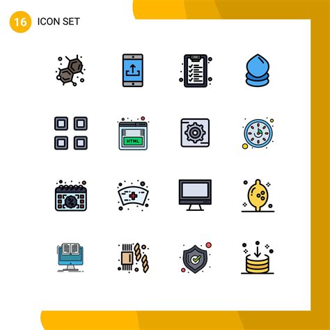 16 Universal Flat Color Filled Lines Set For Web And Mobile