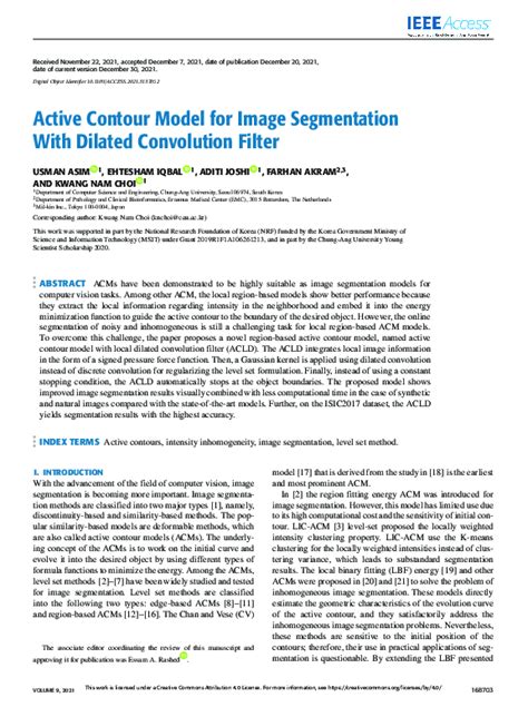Pdf Active Contour Model For Image Segmentation With Dilated Convolution Filter