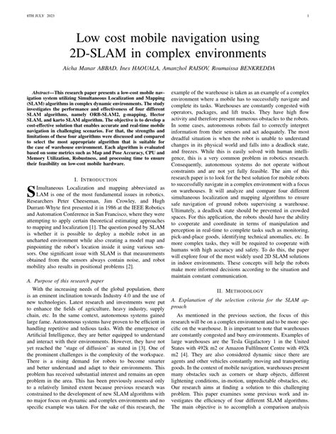 PDF Low Cost Mobile Navigation Using D SLAM In Complex Environments