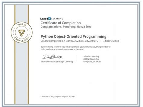 Pandrangi Navya Sree On Linkedin I Have Completed Certificate Course On Python Object Oriented