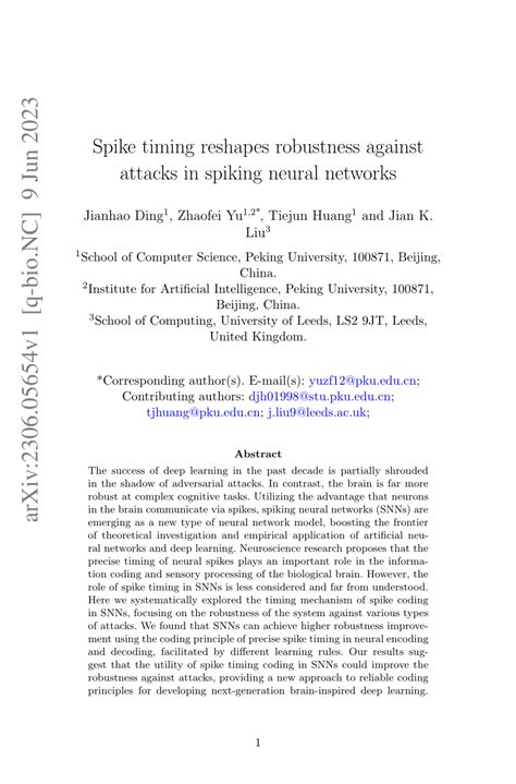 Pdf Spike Timing Reshapes Robustness Against Attacks In Spiking