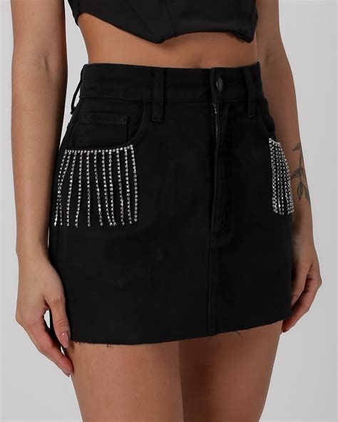 Riachuelo Saia Black Jeans Curta Strass E Bolsos Pool By Riachuelo