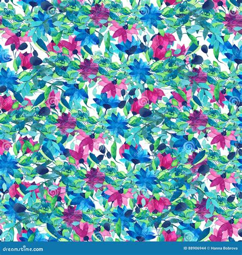 Tropical Flowers And Leaves Pattern Seamless Stock Illustration
