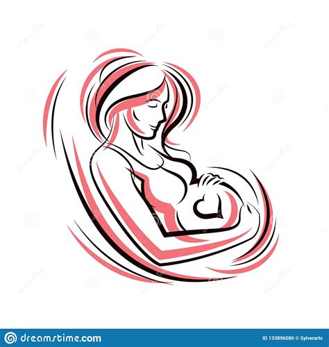 Pregnant Woman Elegant Body Silhouette Placed In Decorative Hear Stock
