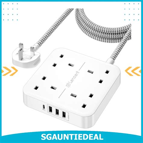 [instock] Lencent Extension Lead With Usb C Port 4 Way Outlets Power Strip With 4 Usb Ports 3