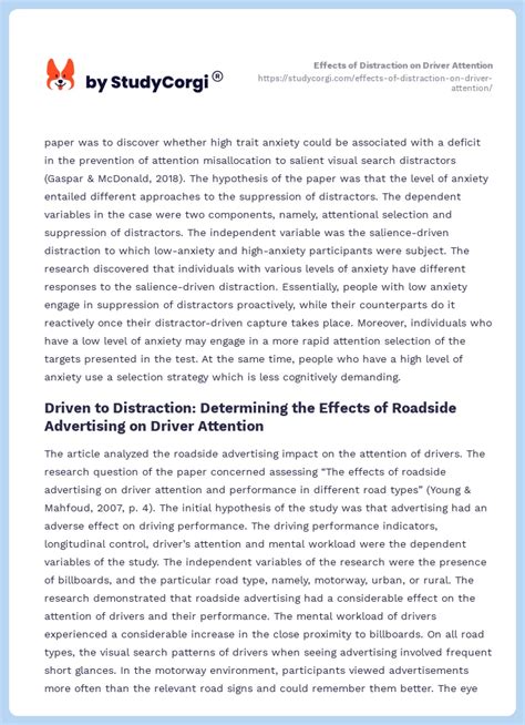 Effects Of Distraction On Driver Attention Free Essay Example