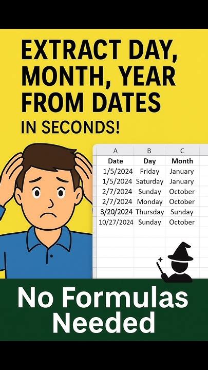 extract day month year from dates in excel in seconds 🎅 shorts