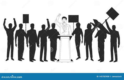 Hombre Que Hace Una Silueta Del Discurso Y De La Audiencia Ilustración