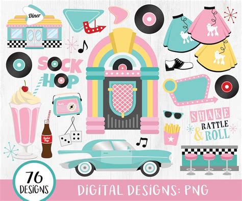 50s Clipart 50s Retro Clipart Bundle 1950s Clipart Fifties Clipart 50s