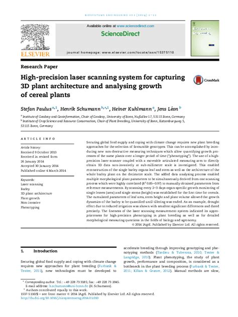 Pdf 3d Laser Scanning For Cereal Growth Analysis