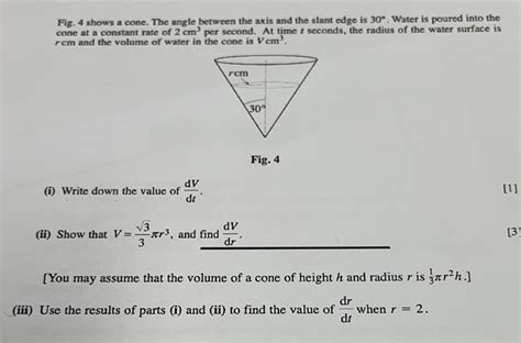 Solved Fig 4 Shows A Cone The Angle Between The Axis And The Slant