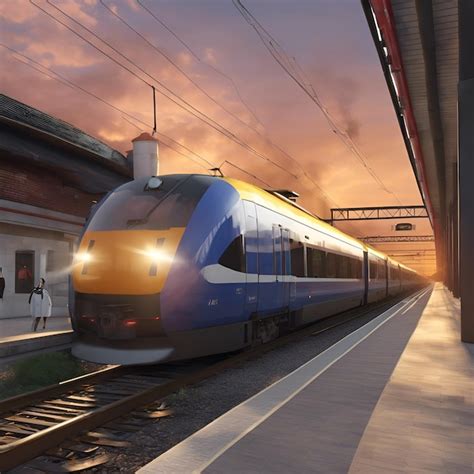 Premium Photo A Commuter Train Pulling Into A Station At Sunrise