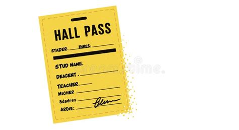 Yellow Hall Pass Featuring Fields For Student Name Date Teacher And