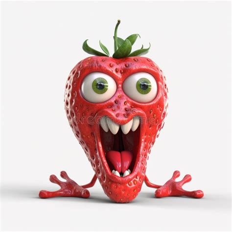 AI Generated Illustration Of A Red Strawberry With Facial Features Eyes And An Open Mouth Stock