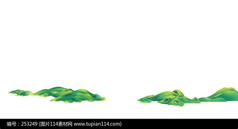 国潮绿色勾线山川手绘插画元素 图片114