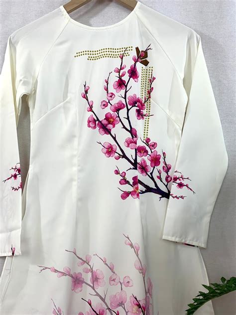 White Ao Dai Vietnamese Lua Mango Silk Long Dress With Pants Etsy