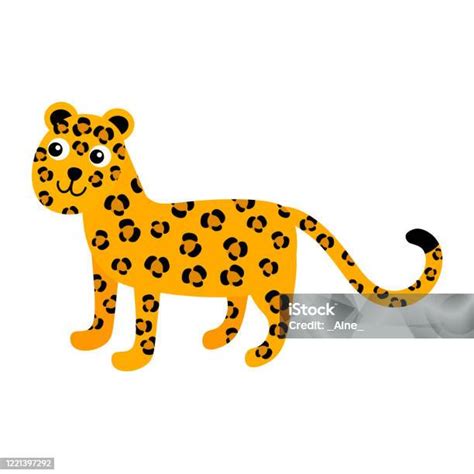 흰색 배경에 고립 된 평평한 스타일의 만화 표범 야생 아프리카 고양이입니다 벡터 그림입니다 가공의 인물에 대한 스톡 벡터 아트 및 기타 이미지 Istock