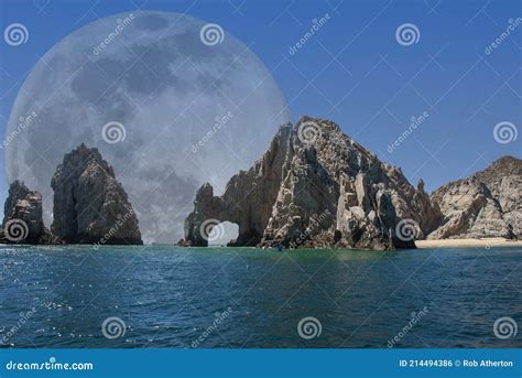Full Moon Over The Arch Of Cabo San Lucas At The Tip Of The Baja