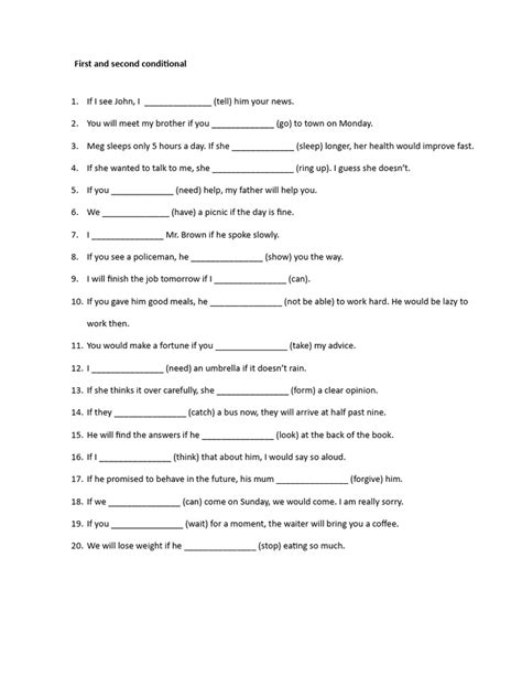 Conditionals 1 2 Exercises Pdf