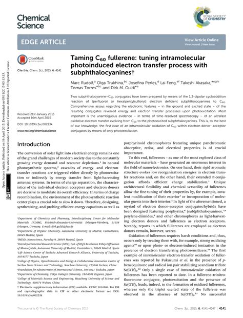 Pdf Taming C60 Fullerene Tuning Intramolecular Photoinduced Electron
