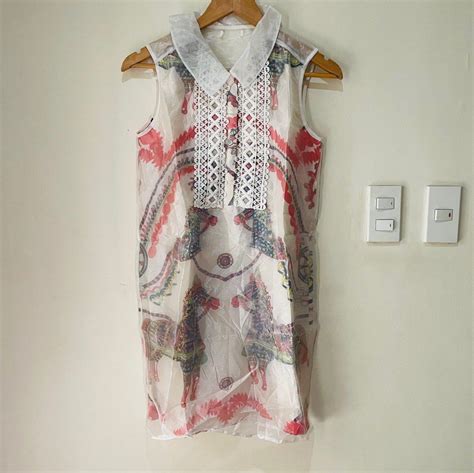Rare Modern Filipiniana X Designer Print Sleeveless Barong Dress On