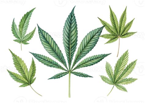 Cannabis Leaf Collection With Various Shapes And Shades Of Green