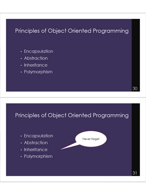 Principles of Object Oriented Programming: Encapsulation Abstraction Inheritance Polymorphism 30 ...