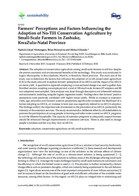 Pdf Farmers Perceptions And Factors Influencing The Adoption Of No