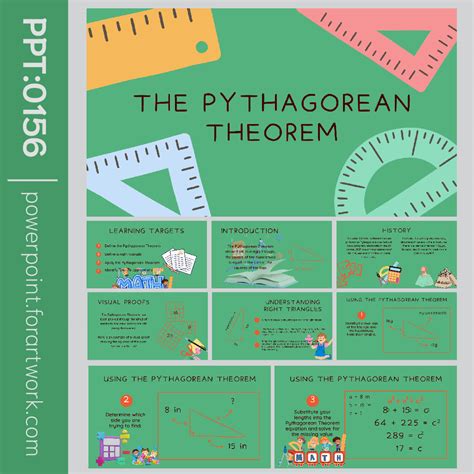เทมเพลต Powerpoint คณิตศาสตร์สื่อการสอนทฤษฎีบทพีทาโกรัส พื้นหลังสีเขียว