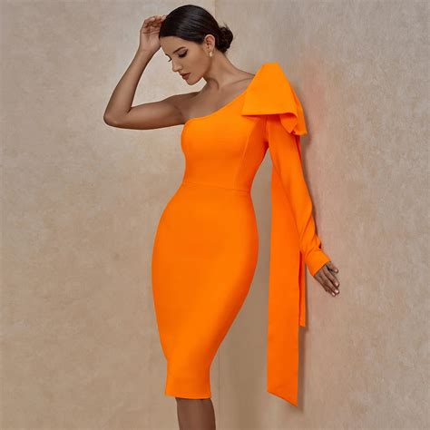 Ocstrade Runway Bownot One Sleeve Bandage Dress 2020 New Women Sexy One