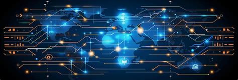 Global Network Connection Digital World Map With Electronic Circuit