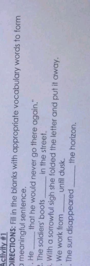 Activity 1 IRECTIONS Fill In The Blanks With StudyX