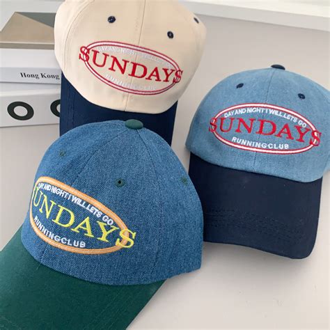 블루씨티 선데이 데님 레터링 배색 볼캡 모자 3color