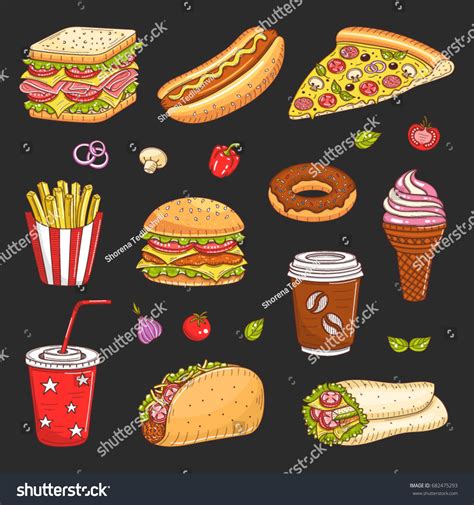 Vector Set Fast Food Hand Drawn Stock Vector Royalty Free 682475293