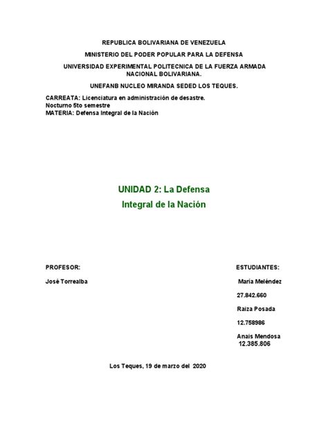 Defensa Integral De La Nacion 2 Pdf Venezuela Golpe De Estado